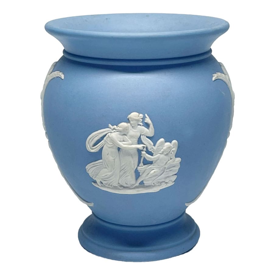 Wedgwood Light Blue Jasperware Vase Seated Angel - Clyde on 4th Antiques & Collectables