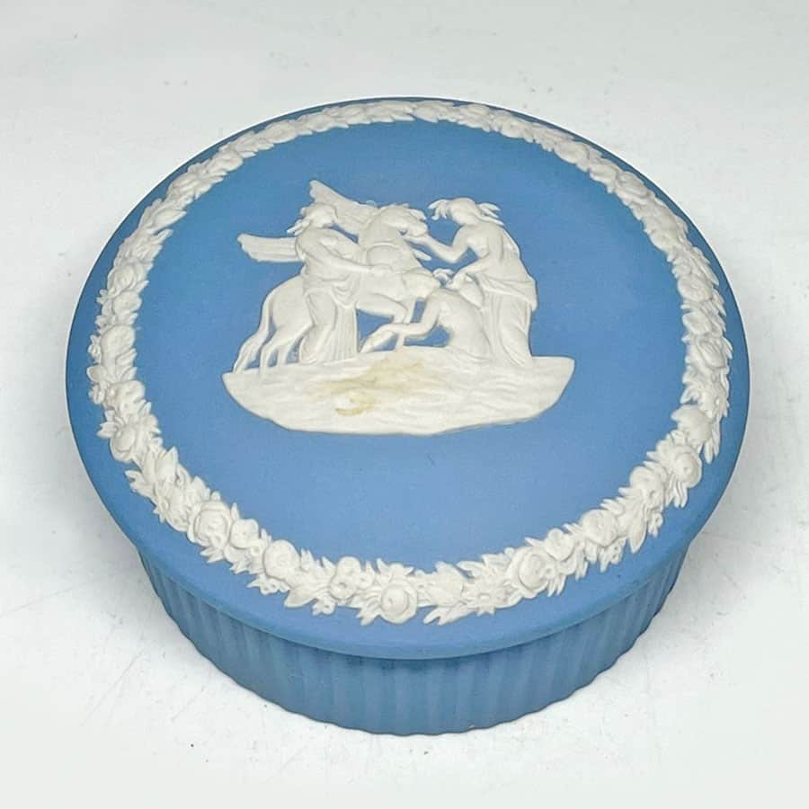 Wedgwood Jasperware Light Blue Pegasus Covered Bowl - Clyde on 4th Antiques & Collectables
