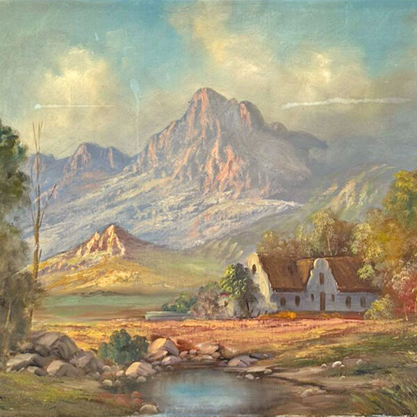 JL Fourie Cape Cottage Mountain Scene - Clyde on 4th Antiques ...