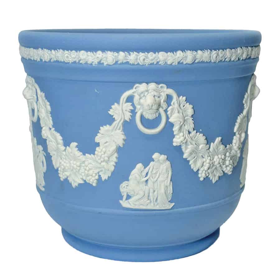 Wedgwood Blue Jasperware Grape Vine Maiden Jardinière - Clyde on 4th Antiques & Collectables