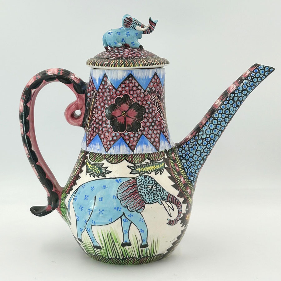 Ardmore Hand Elephant Scene Painted Large Coffee Pot By Ohelia 1995 ...
