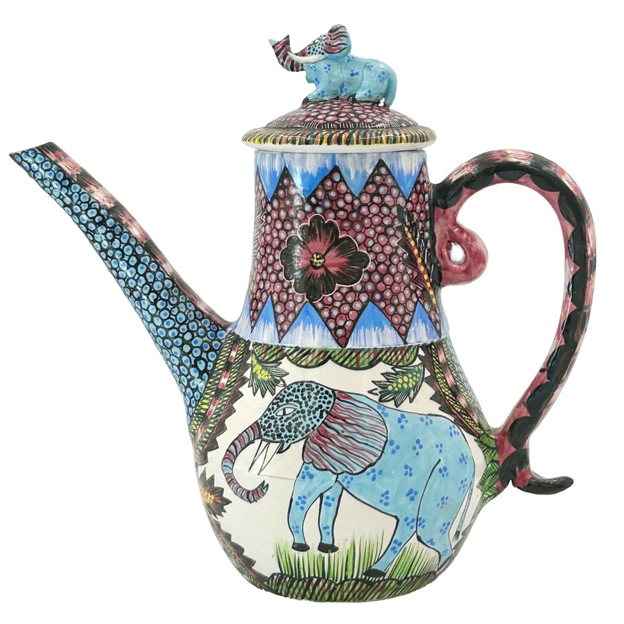 Ardmore Hand Elephant Scene Painted Large Coffee Pot By Ohelia 1995 ...