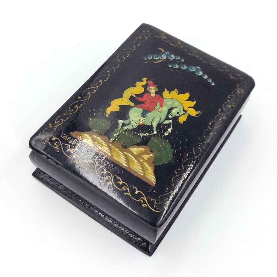 Russian Hand Painted Lacquered Box Man On Horse - Clyde on 4th Antiques ...