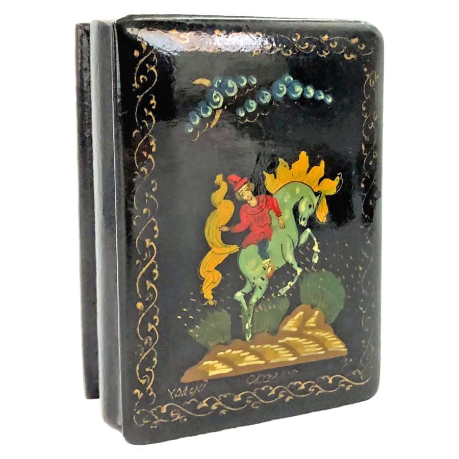 Russian Hand Painted Lacquered Box Man On Horse – Clyde on 4th Antiques ...