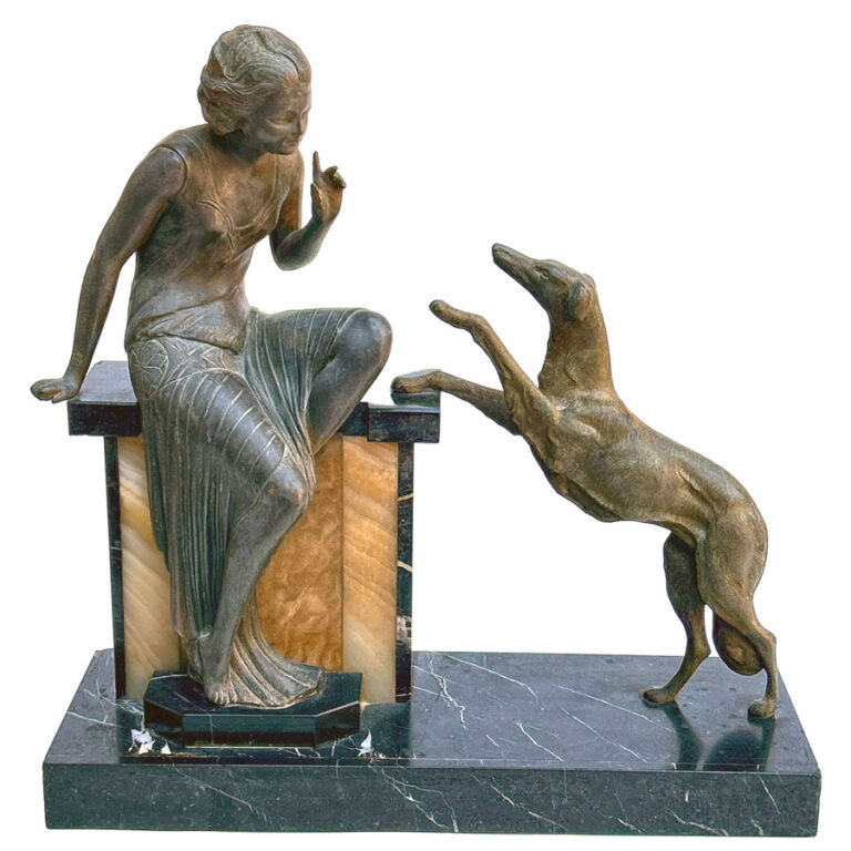 Art Deco Centrepiece La Reprimande Lady With Greyhound On Onyx and ...