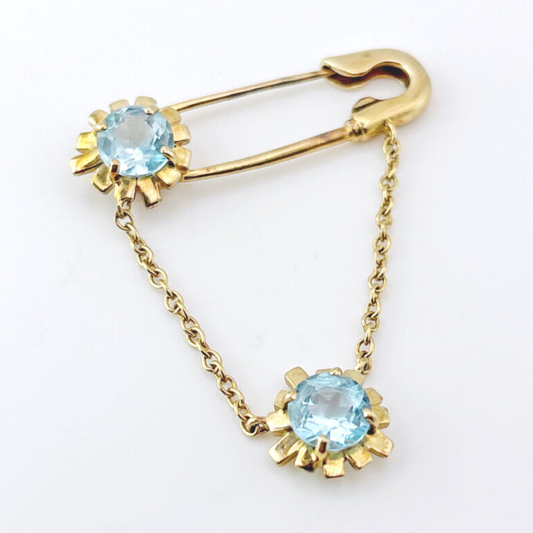Zandra Rhodes Topaz Gem Set Safety Pin Brooch 9ct - Clyde on 4th Antiques & Collectables